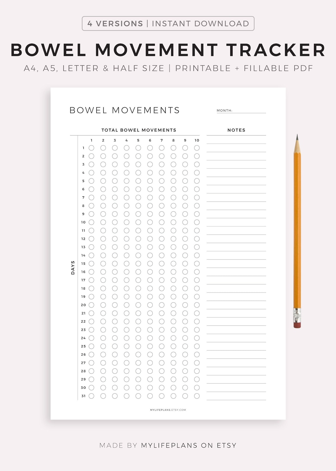Bowel Movement Tracker Printable Template, Food Sensitivity Journal ...