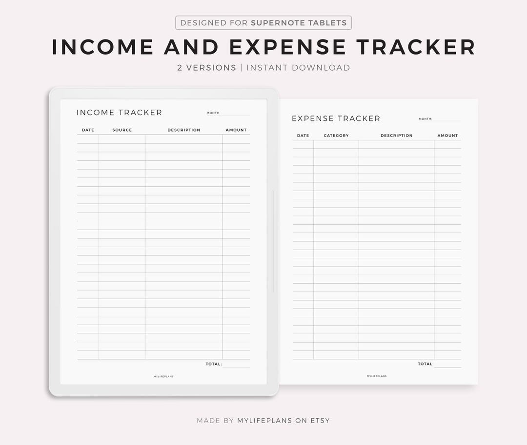 Income & Expense Tracker for Supernote A5X2/A5X/A5/A6X2/A6X/A6, Monthly ...