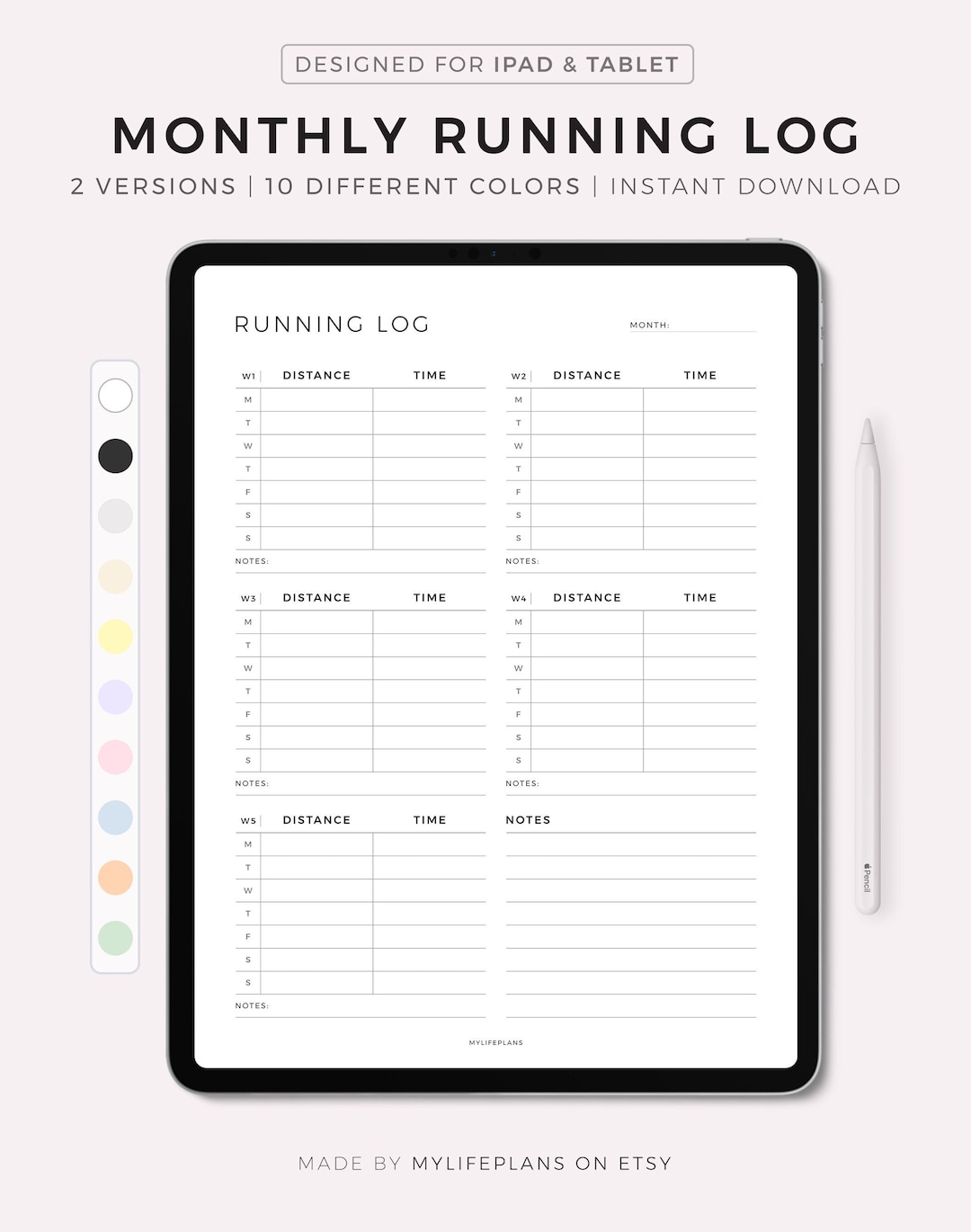 Monthly Running Log Digital Template, Running Journal, Cardio Training ...