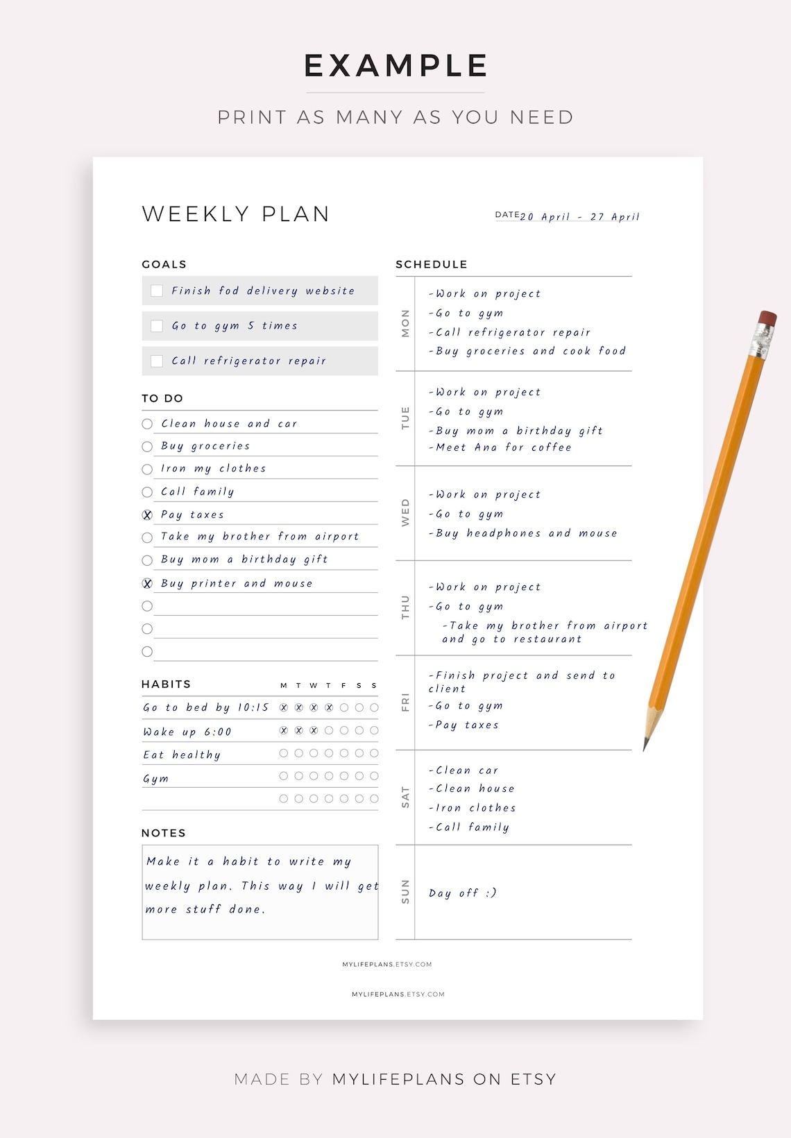Weekly Planner Printable Weekly Goal Planner Weekly to Do | Etsy Australia