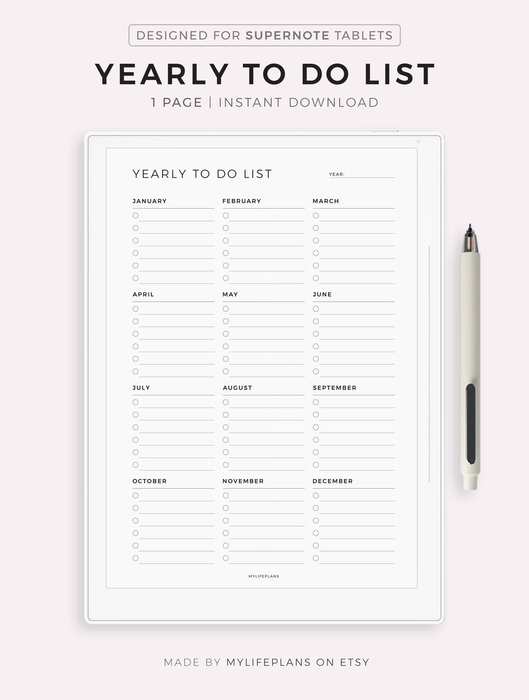 Yearly to Do List, Yearly Tasks, Yearly Planner, Annual Planner ...
