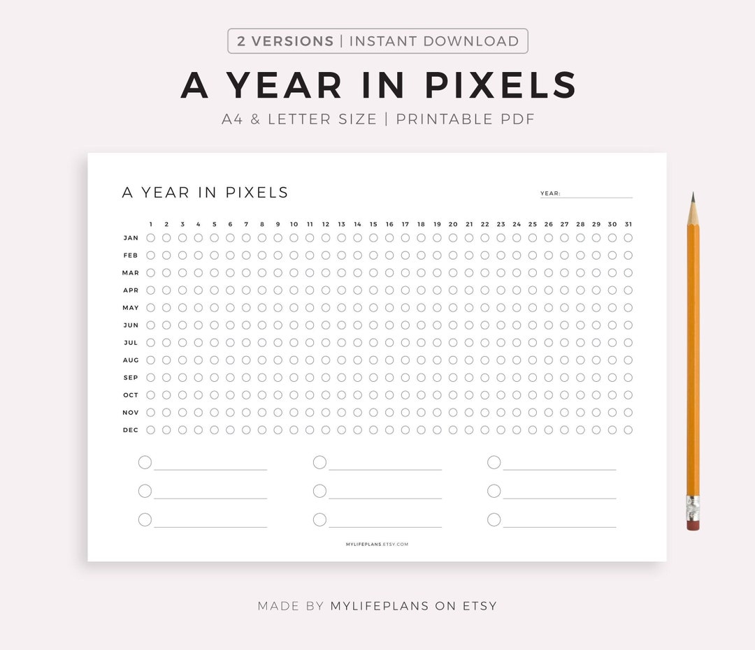 A Year in Pixels Printable Landscape - Mood Tracker, Exercise Tracker ...