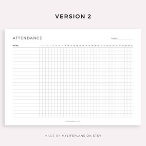 Monthly Employee Attendance Log Printable Landscape - Working Days ...