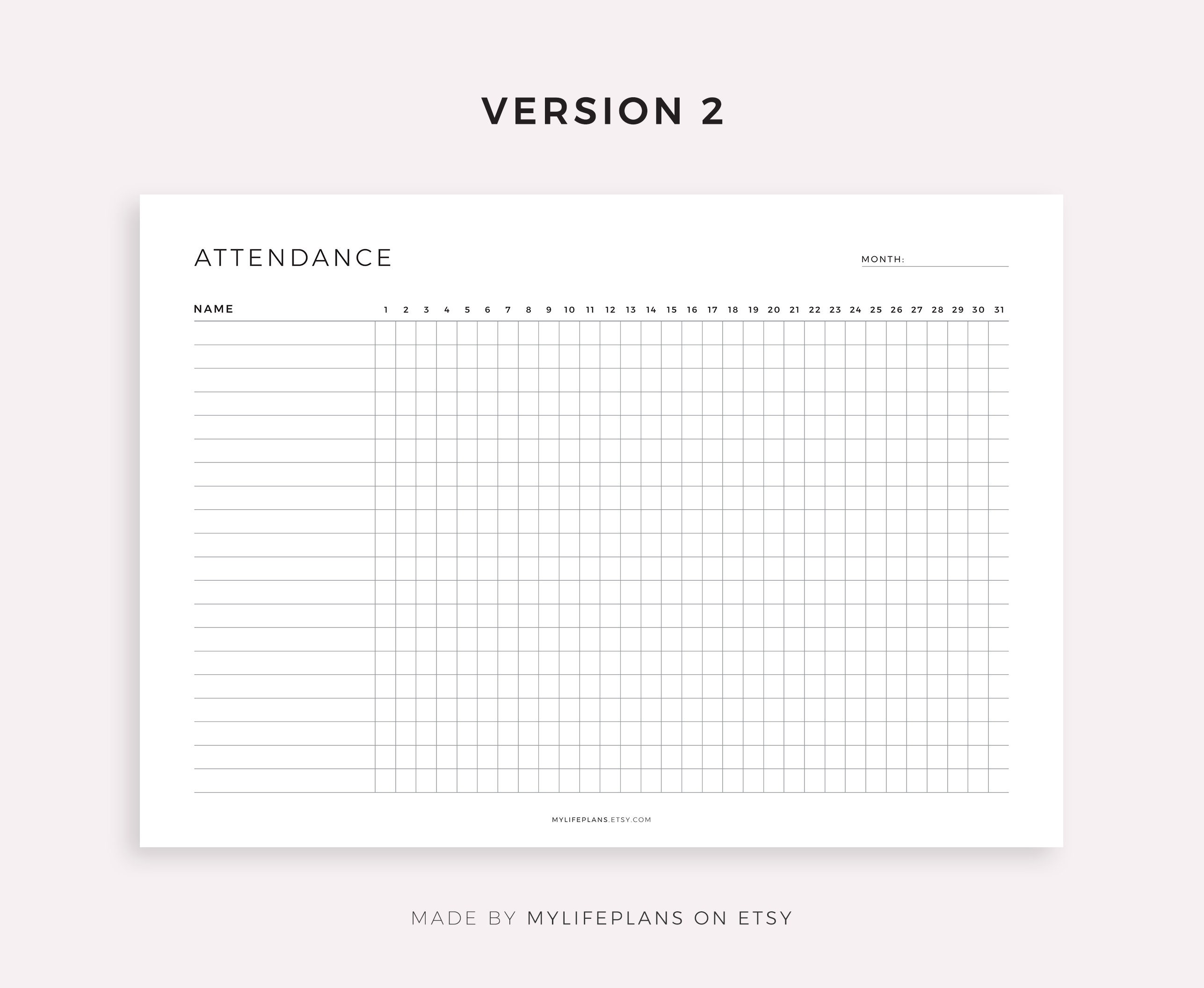 Monthly Employee Attendance Log Printable Landscape Working - Etsy
