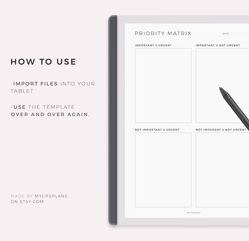 Priority Matrix Planner for Remarkable 2, Decision Matrix, Eisenhower ...