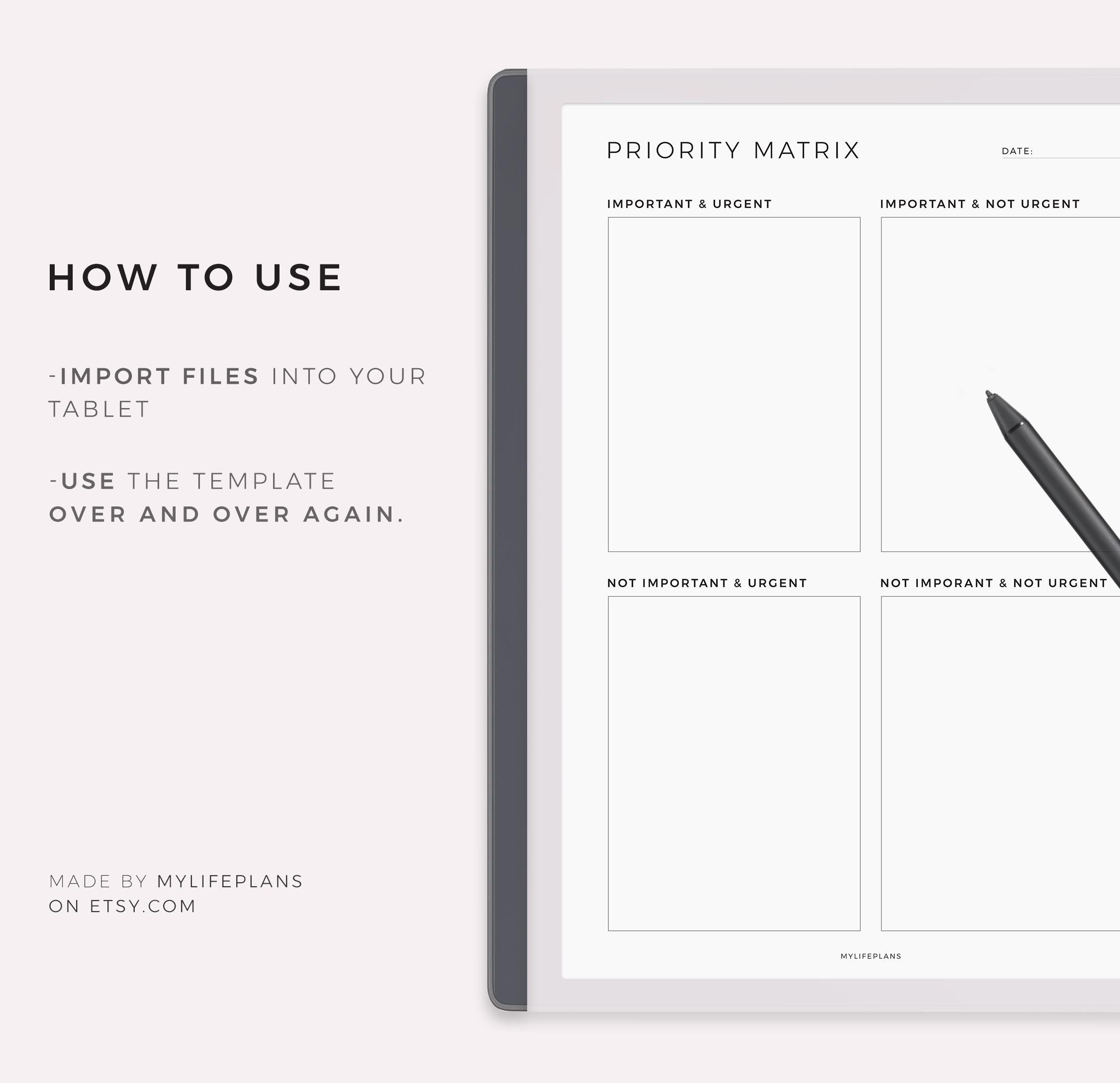 Priority Matrix Planner for Remarkable 2, Decision Matrix, Eisenhower ...