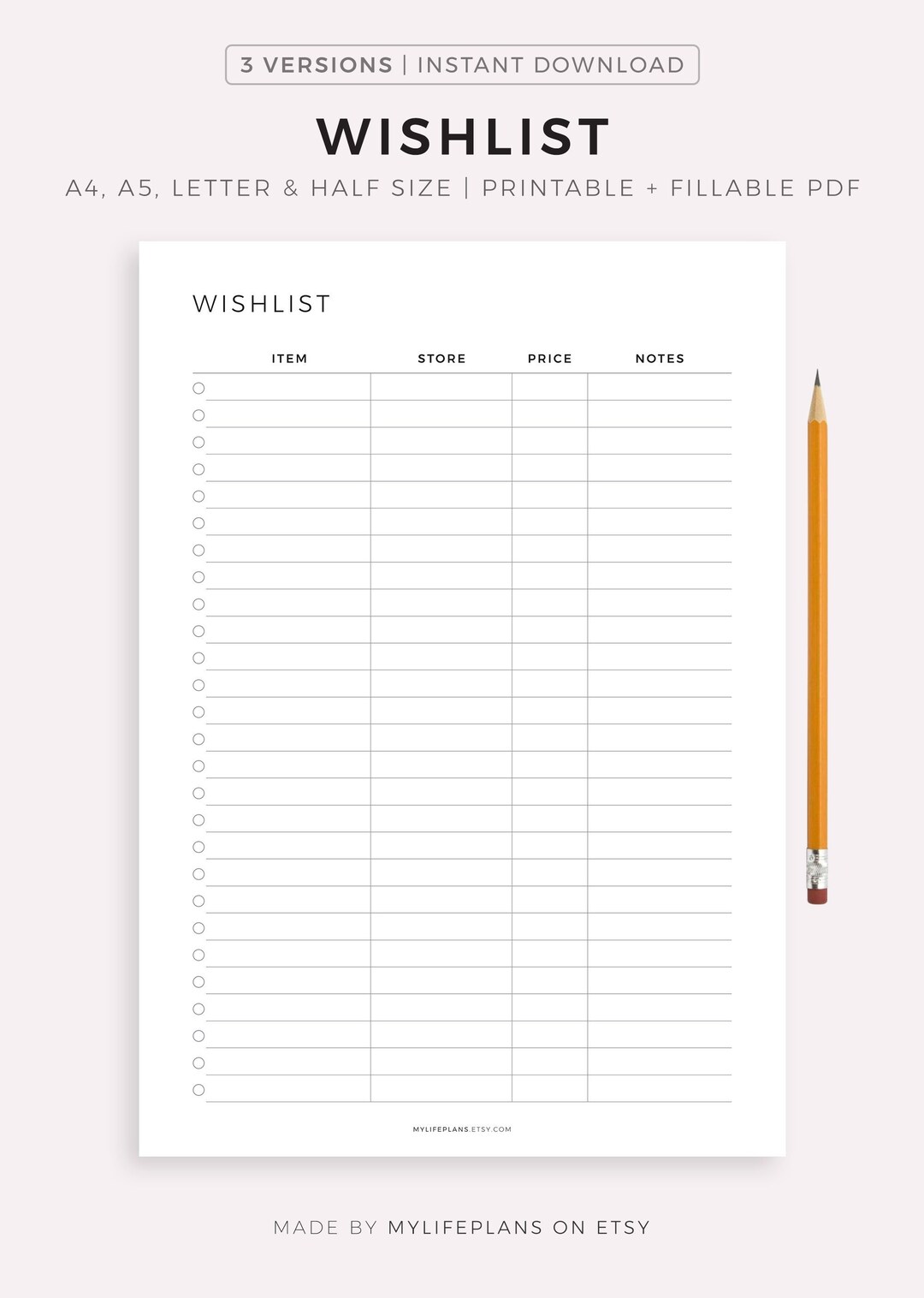 Simple Wishlist Page Printable & Fillable Holiday Wishlist - Etsy