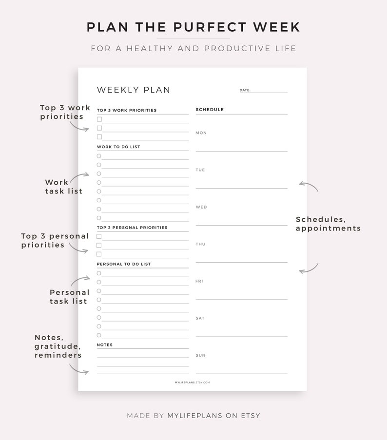 Work From Home Weekly Planner Printable Weekly to Do List for - Etsy