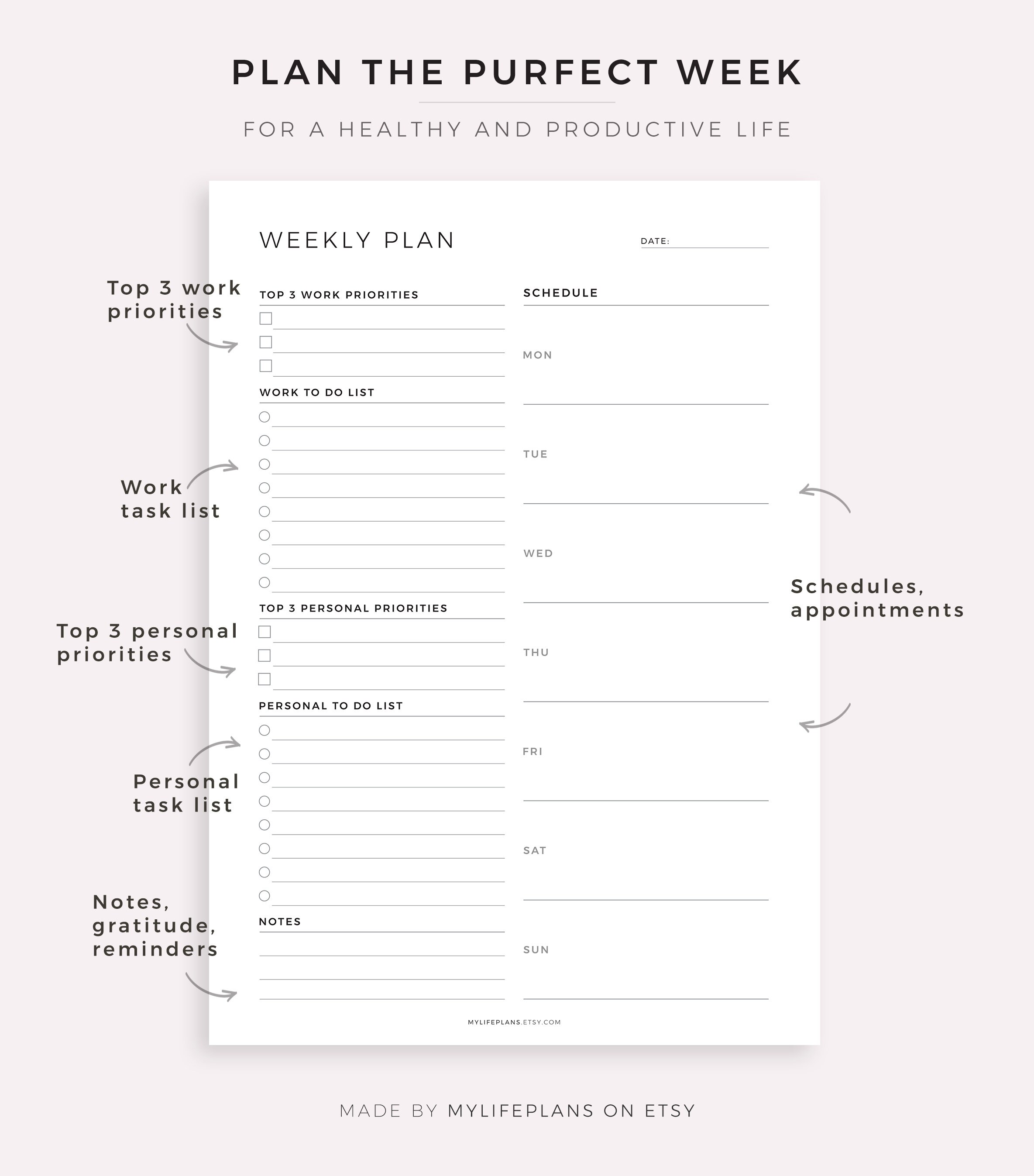 Work From Home Weekly Planner Printable Weekly to Do List for | Etsy