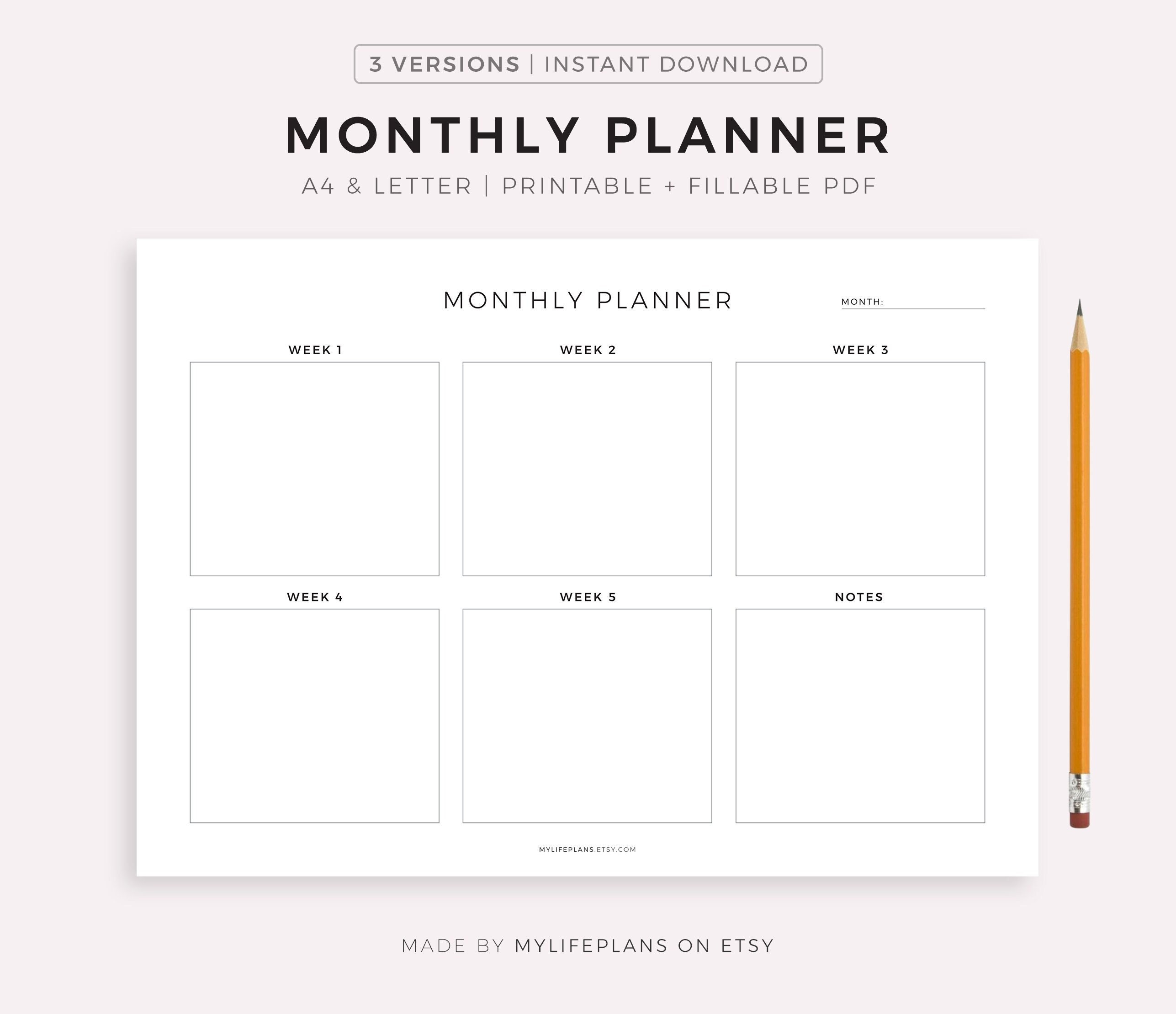 Monthly Planner Printable Landscape Minimalist Monthly - Etsy
