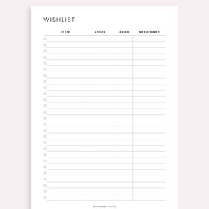 Simple Wishlist Page Printable & Fillable, Holiday Wishlist Template ...