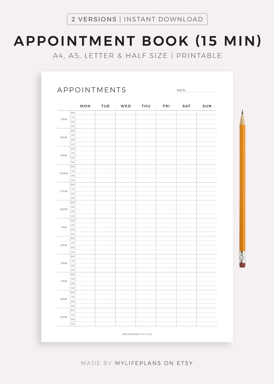 Appointment Book 15 Minute Intervals, Appointment Reminder, Meeting ...