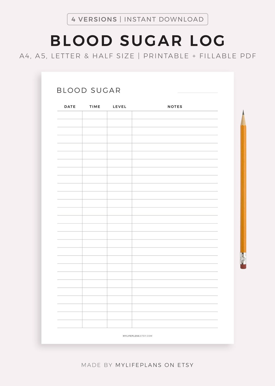 Blood Sugar Log Printable Template, Blood Glucose Tracker, Diabetic Log ...