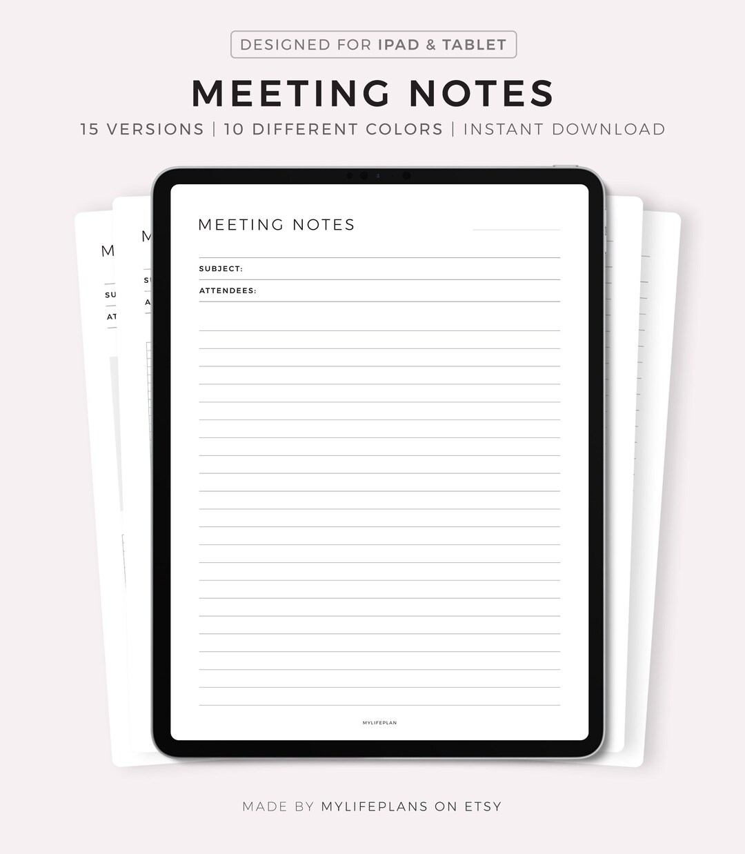 Simple Meeting Notes Digital Templates, Meeting Minutes, Work Notes ...
