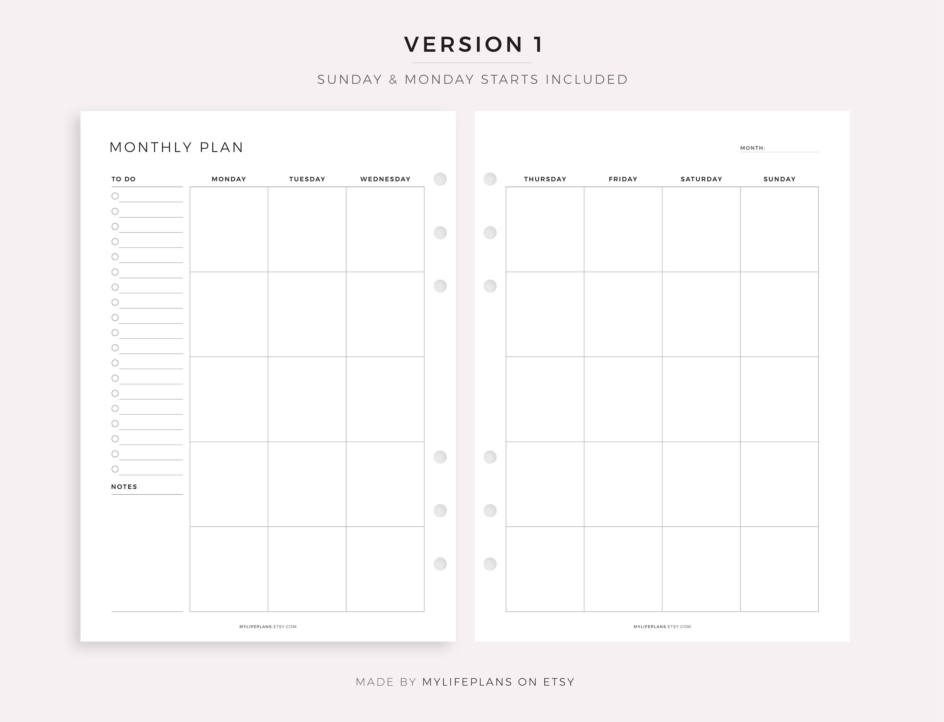 Monthly to Do List on Two Pages, Productivity Monthly Planner Printable ...