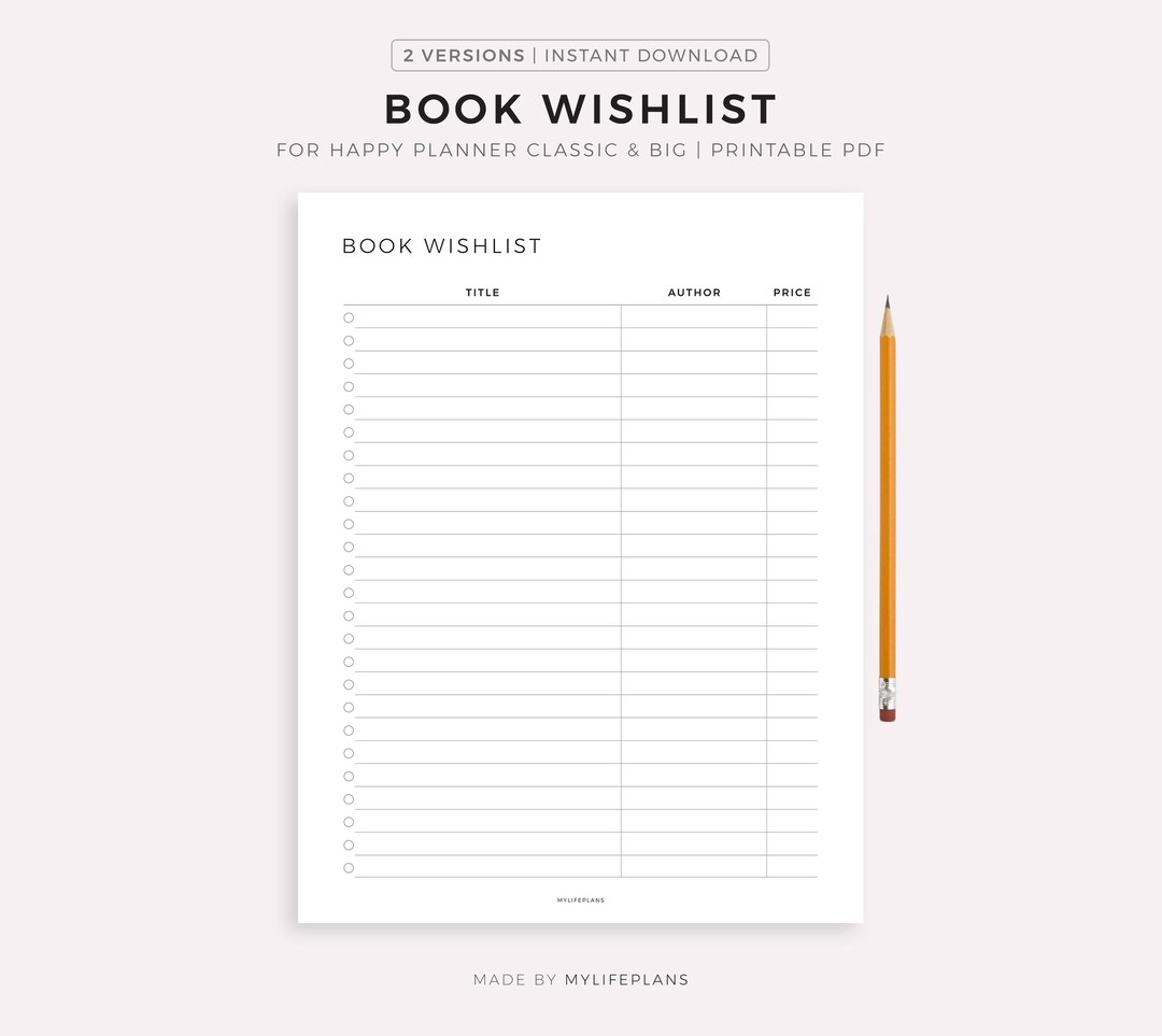 Book Wishlist Printable Template for Happy Planner Classic and Big ...