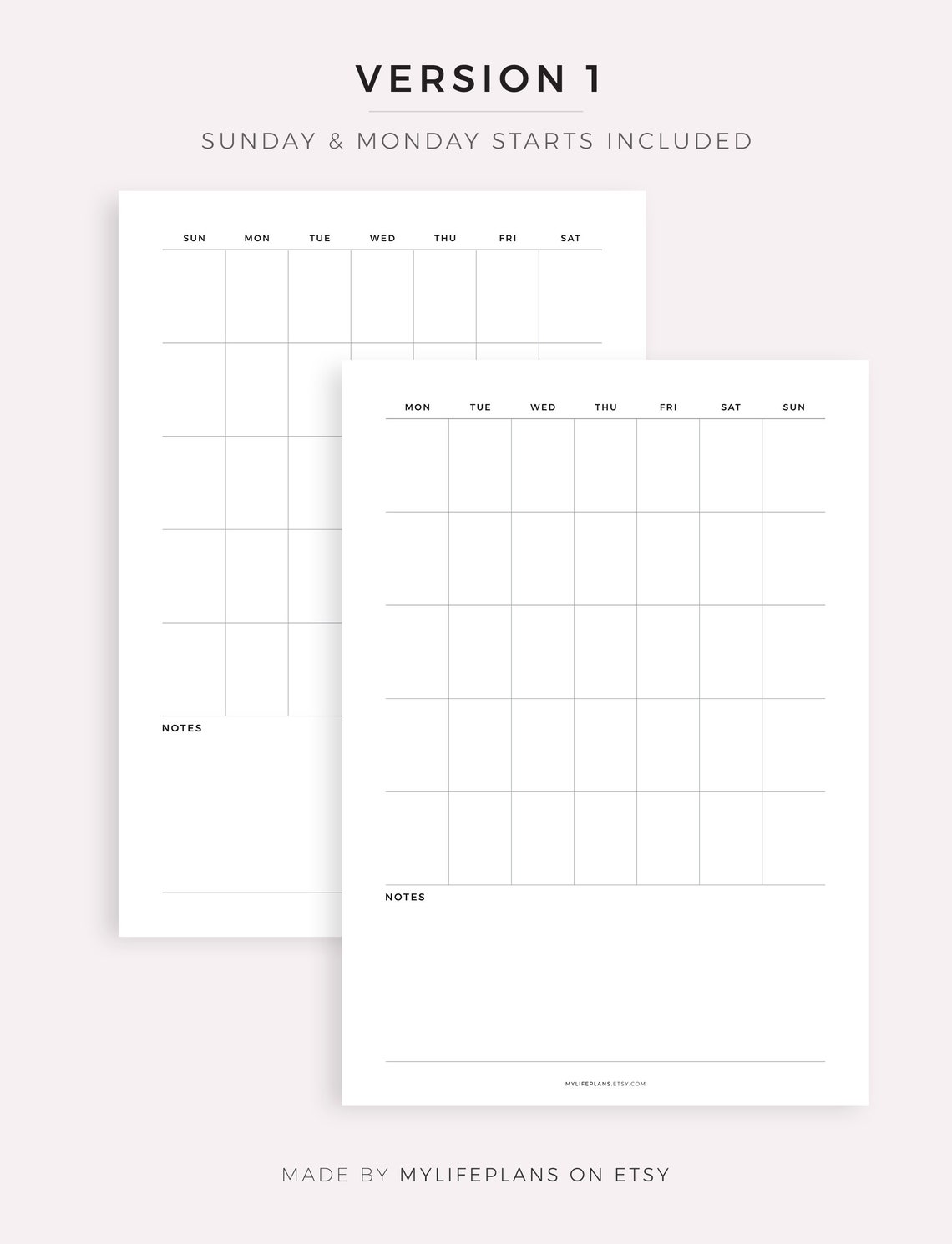 Blank Monthly Calendar Template Printable & Fillable Undated | Etsy