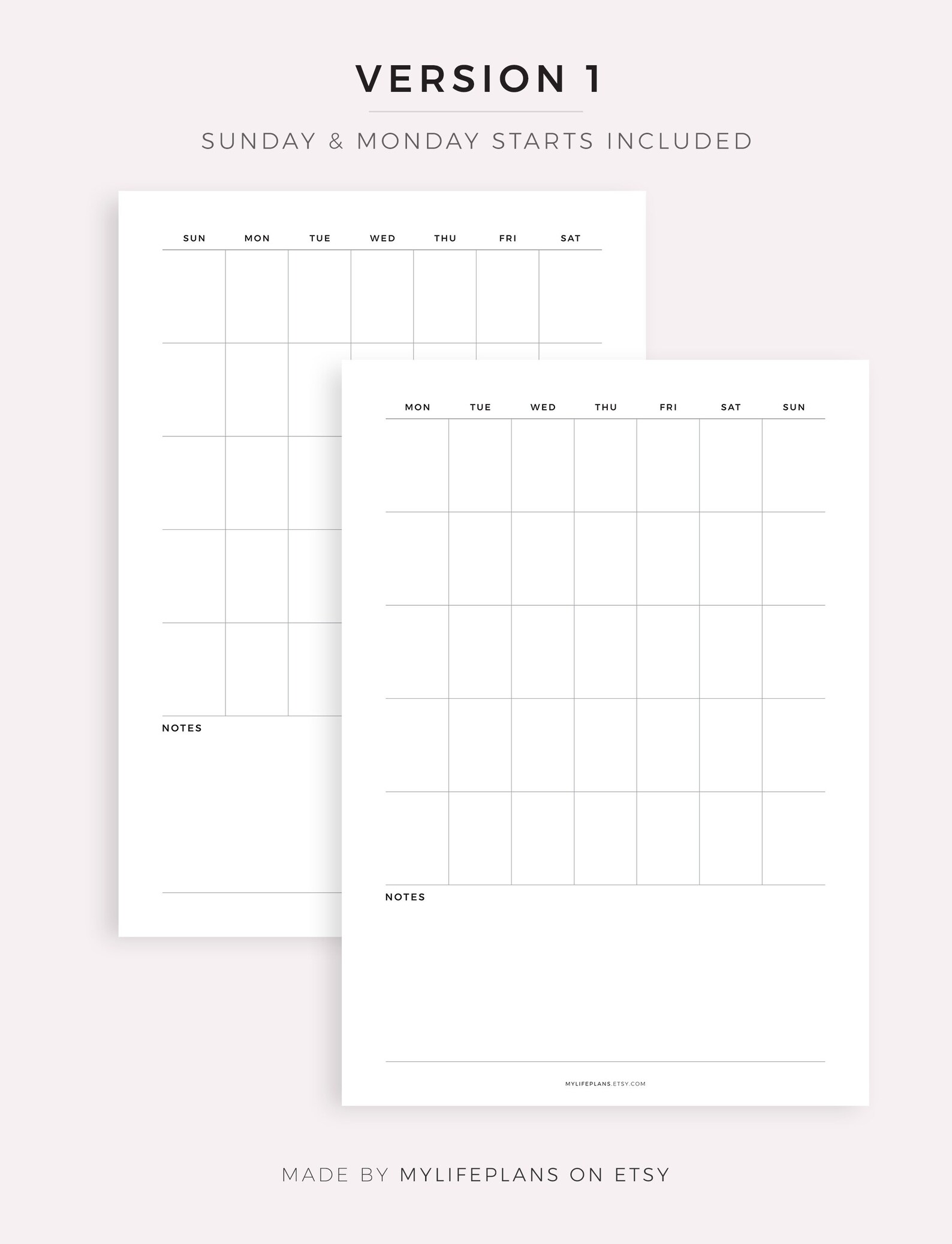 Blank Monthly Calendar Template Printable & Fillable, Undated Calendar ...