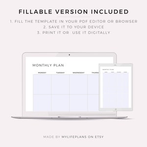 Undated Monthly Planner Printable, Month on Two Pages, Month at a ...