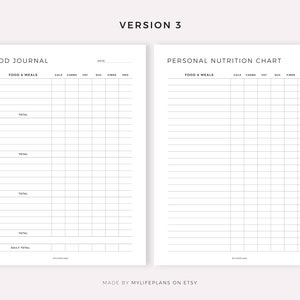 Daily Food Journal & Nutrition Chart, Food Log, Meal Tracker, Diet ...