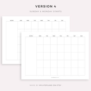 Blank Monthly Calendar With Notes Landscape, Printable Calendar ...