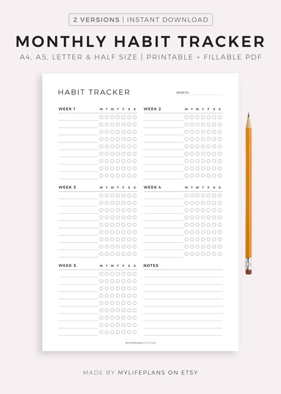 Monthly Habit Tracker Printable Habit Tracker Template - Etsy