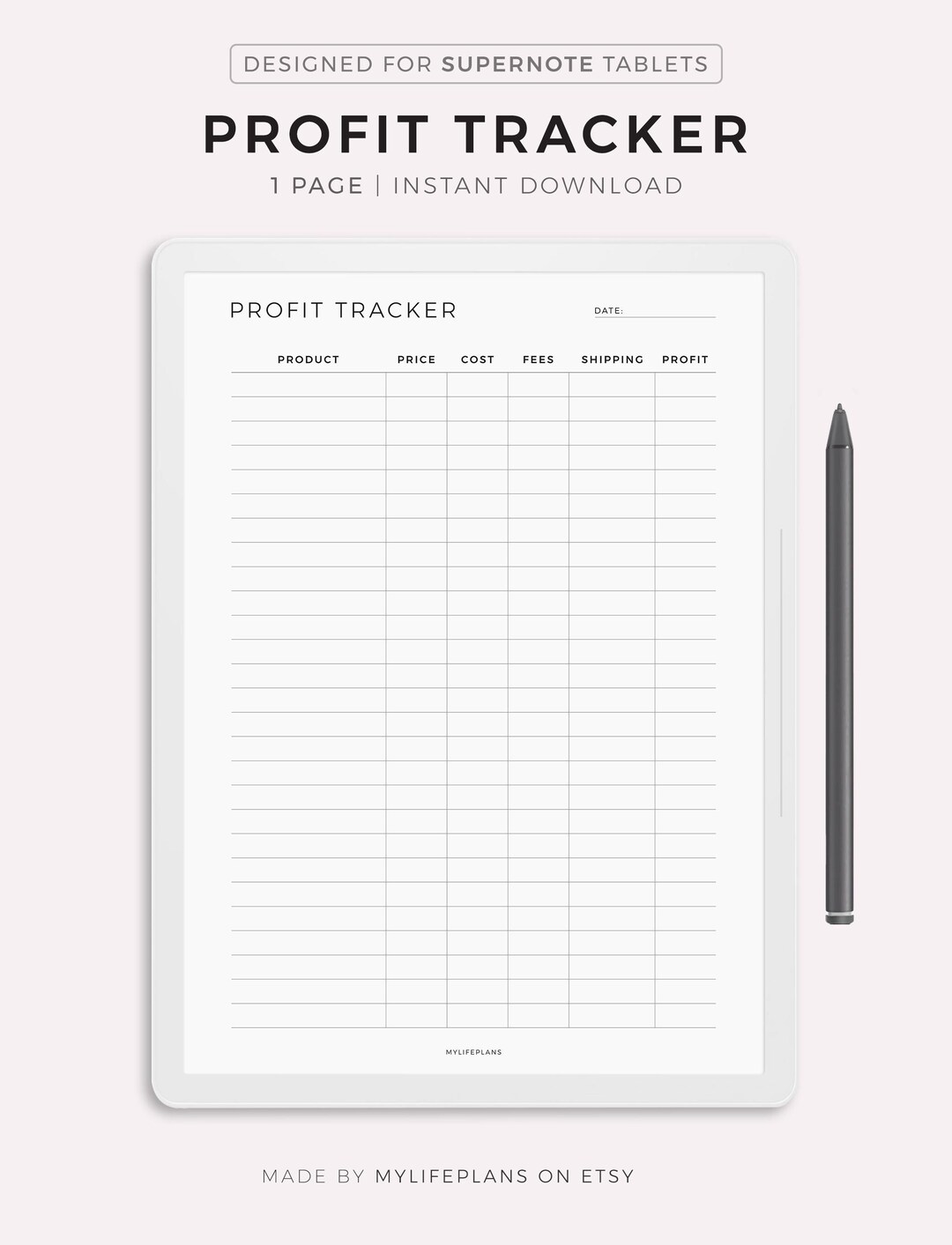 Profit Tracker for Supernote A5X2/A5X/A5/A6X2/A6X/A6, Sales Profit Log ...