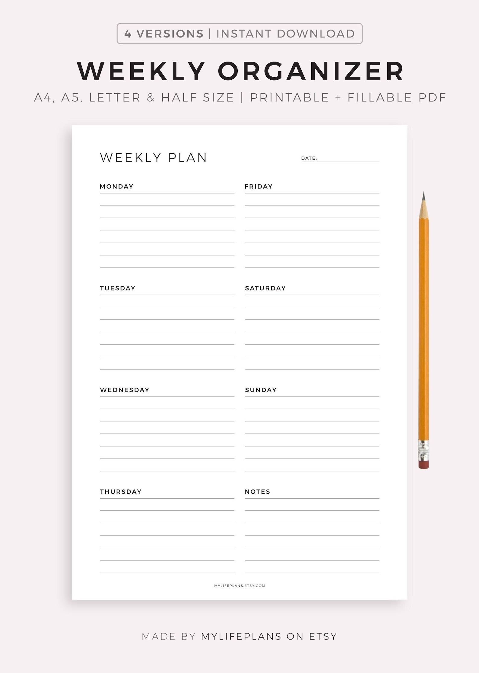 Weekly Organizer Weekly Schedule Weekly Planner Printable to - Etsy