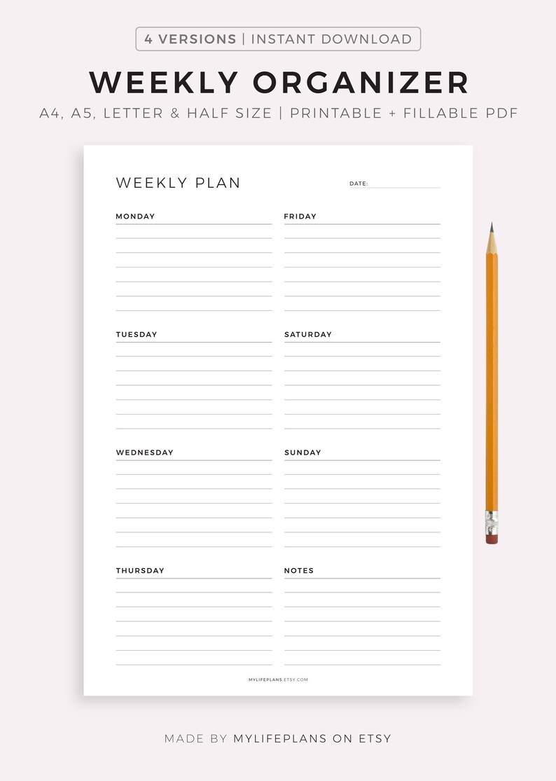 Weekly Organizer Weekly Schedule Weekly Planner Printable to - Etsy