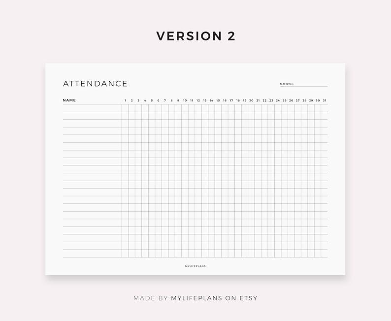 Monthly Employee Attendance Log for Remarkable 2, Landscape, Instant Download - Etsy