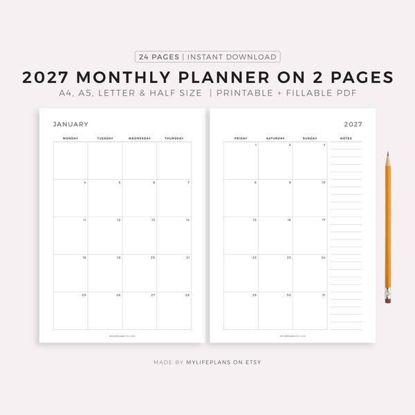 Monthly Planner 2027 2028 - Etsy