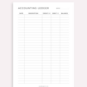 Accounting Ledger Printable, Small Business Bookkeeping, Log for Credit ...
