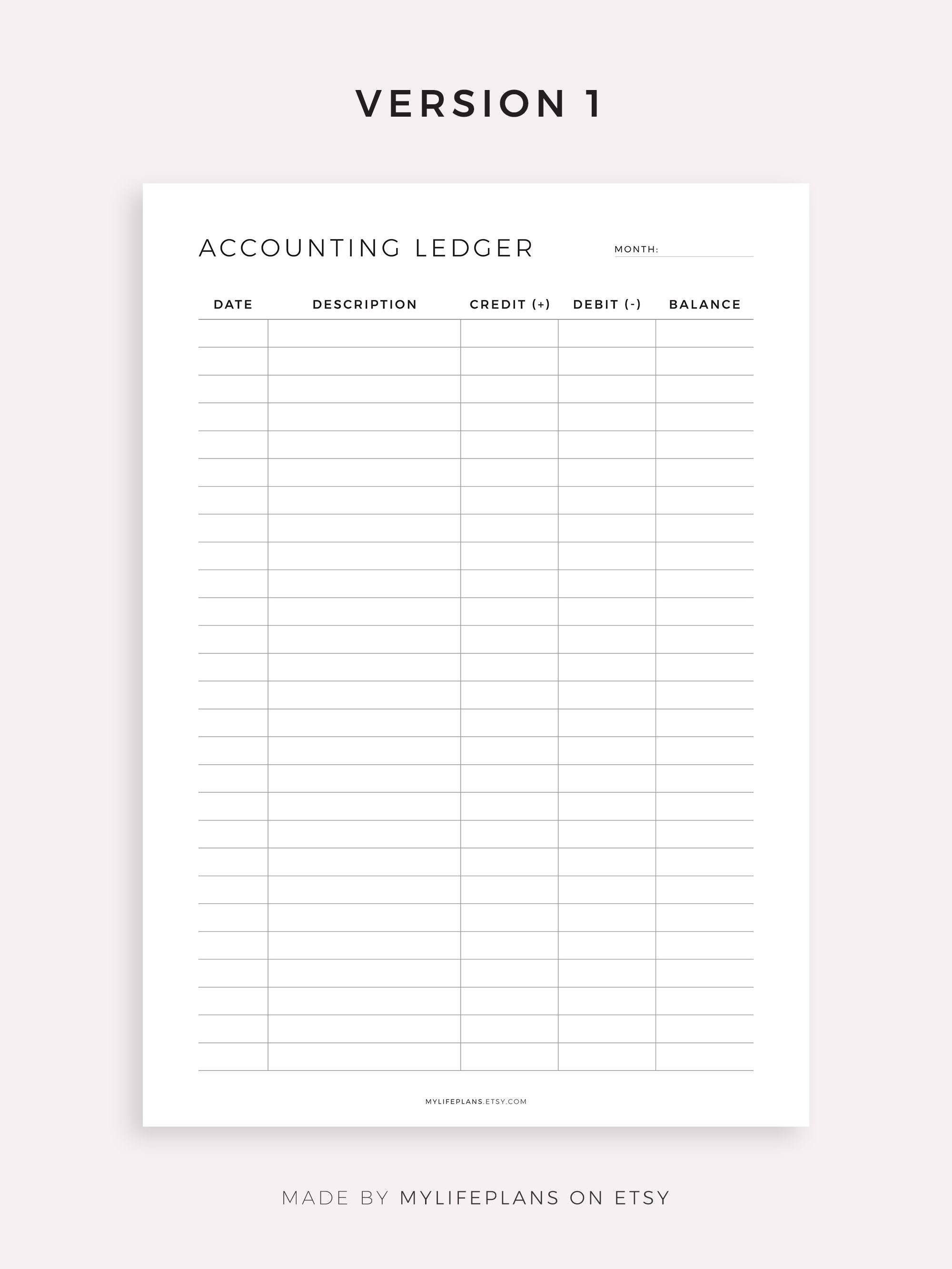 Accounting Ledger Printable, Small Business Bookkeeping, Log for Credit ...