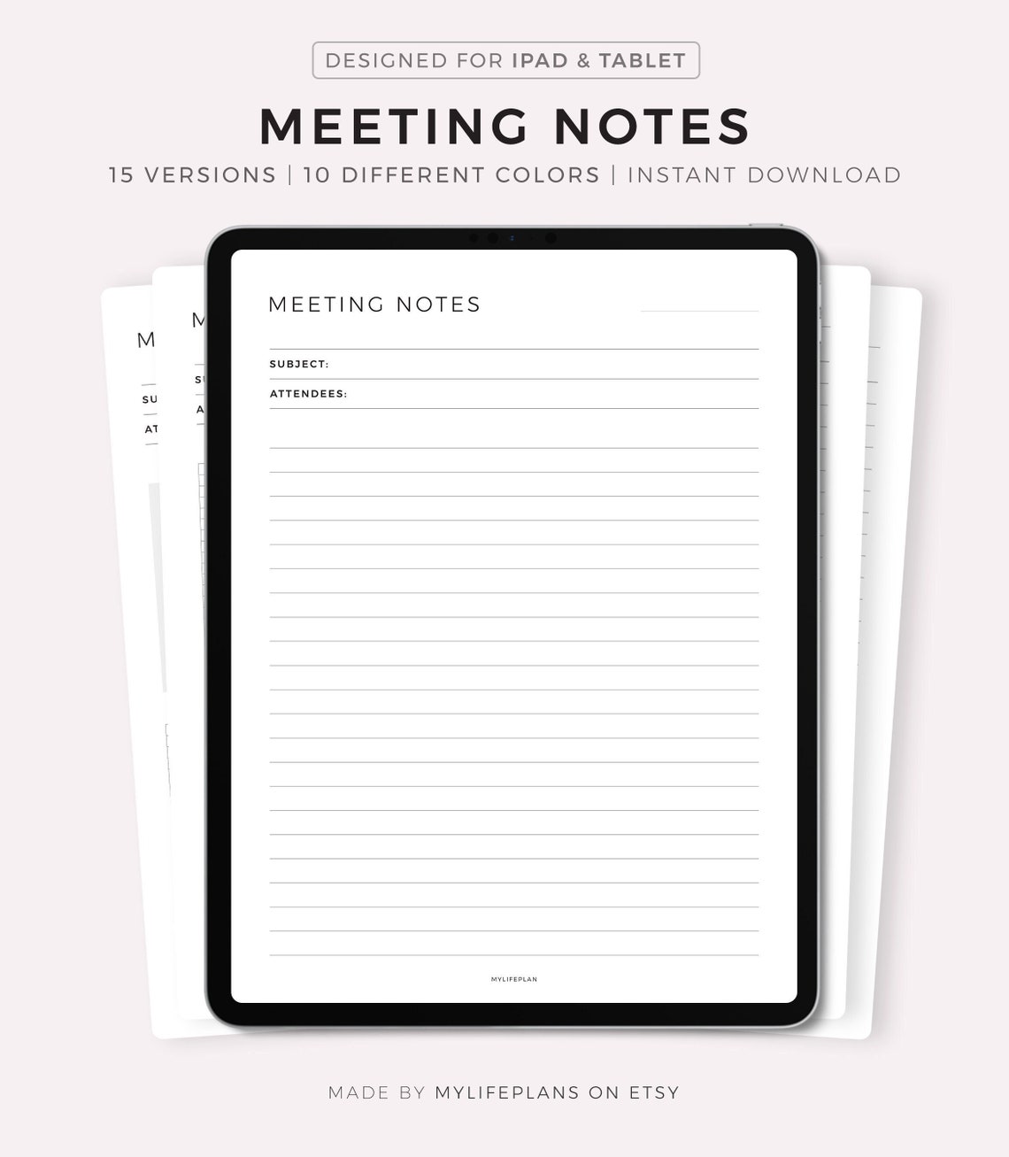 Simple Meeting Notes Digital Templates, Meeting Minutes, Work Notes ...