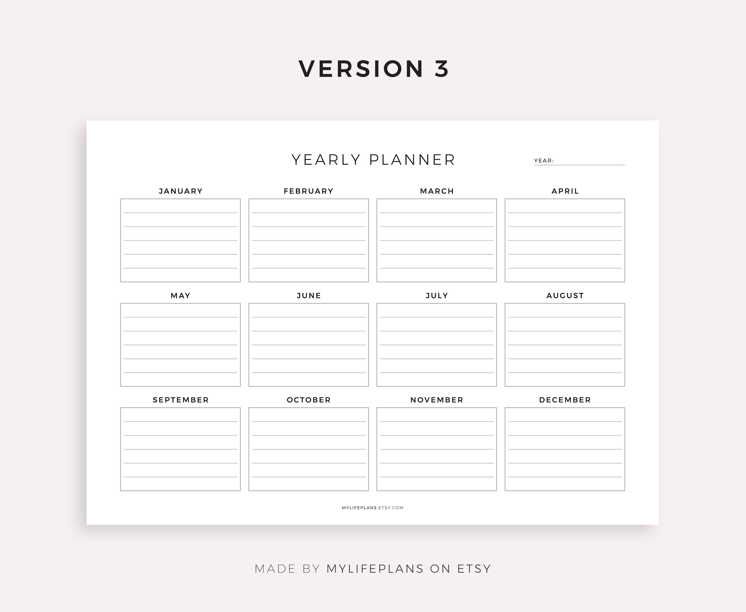 Yearly Overview Printable Landscape, Yearly Planner, Year at a Glance ...