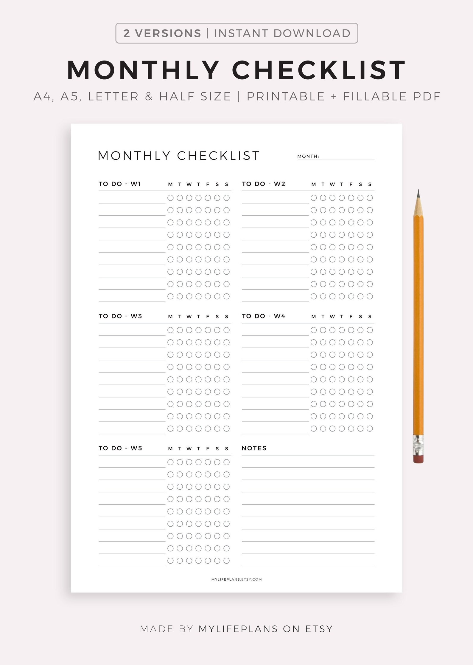 Monthly Checklist Printable & Fillable Monthly to Do List - Etsy