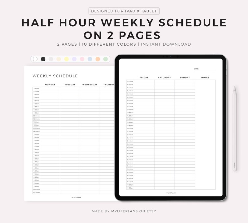Digital Half Hour Weekly Schedule for Goodnotes, Notability, Ipad ...