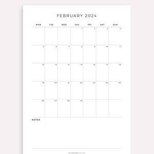 2024 Monthly Calendar With Notes, Printable Calendar Template ...