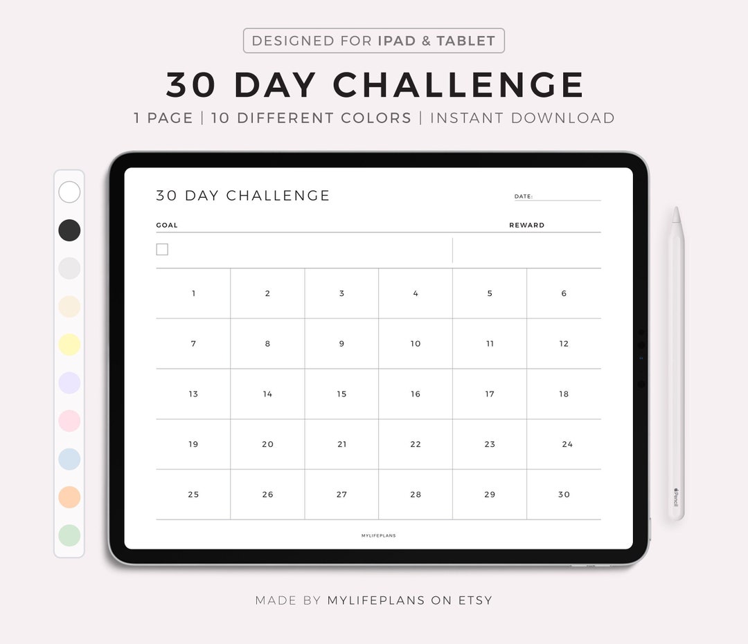 30 Day Challenge Digital Planner Landscape, Goal Setting, Progress ...