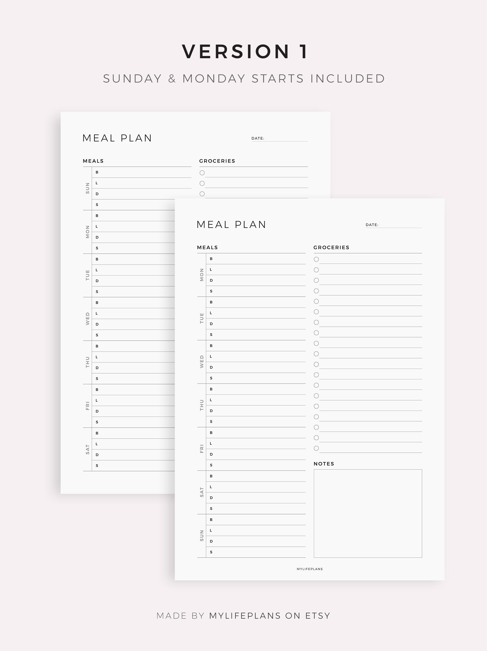 Weekly Meal Planner With Grocery List, 7 Day Menu Plan, Food Planner ...