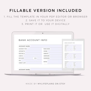 Bank Accounts Tracker Printable Template, Bank Account List, Bank ...
