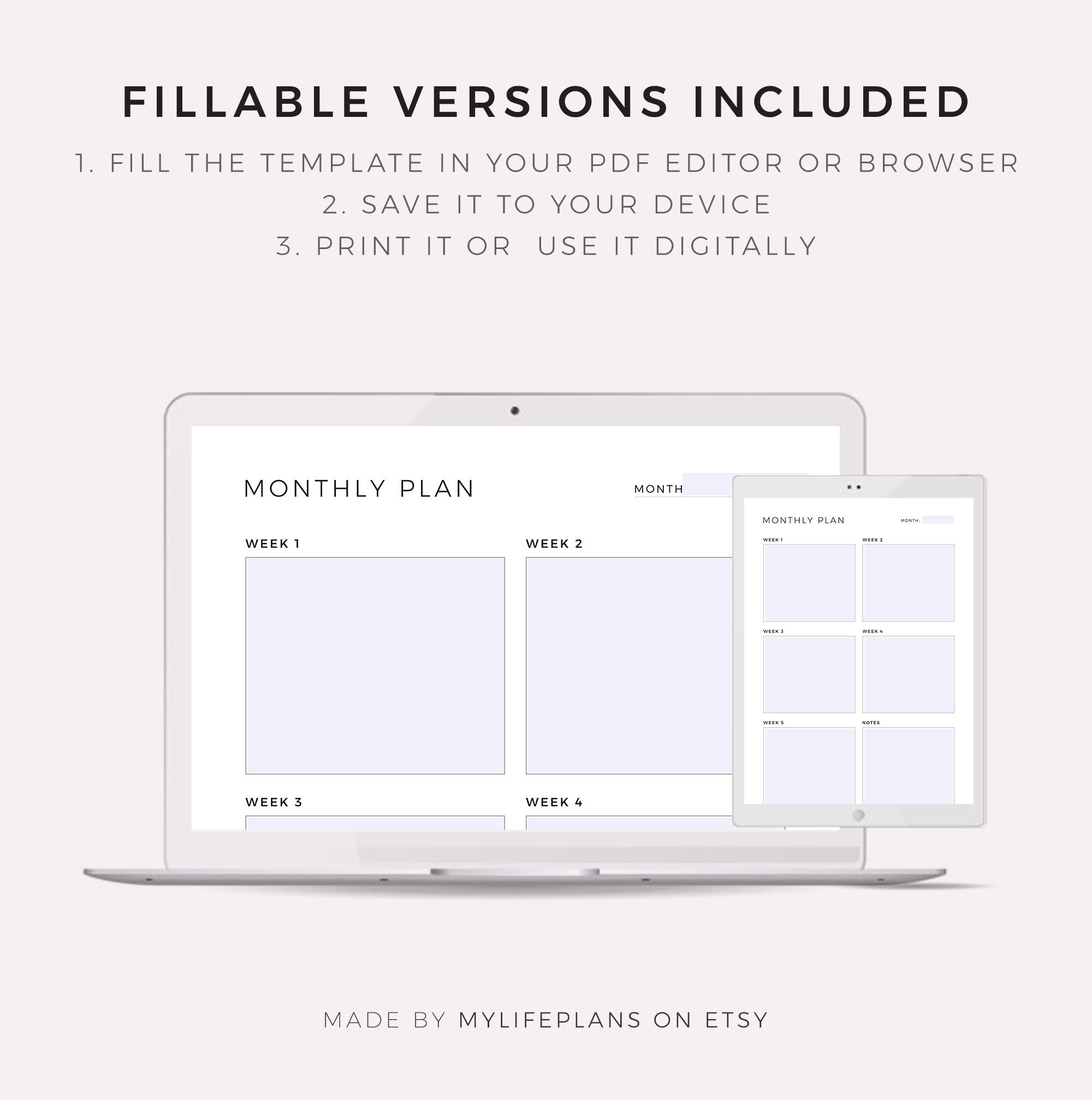 Minimalist Monthly Planner Printable, Month at a Glance, Monthly ...