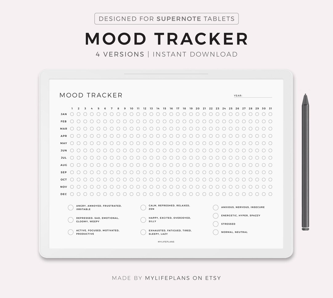 Mood Tracker for Supernote A5X2/A5X/A5/A6X2/A6X/A6, Landscape, A Year ...