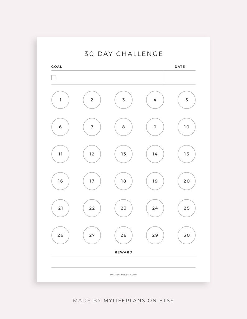 30 Day Challenge, Goal Setting, Progress Tracker, Habit Forming, A4/a5 ...