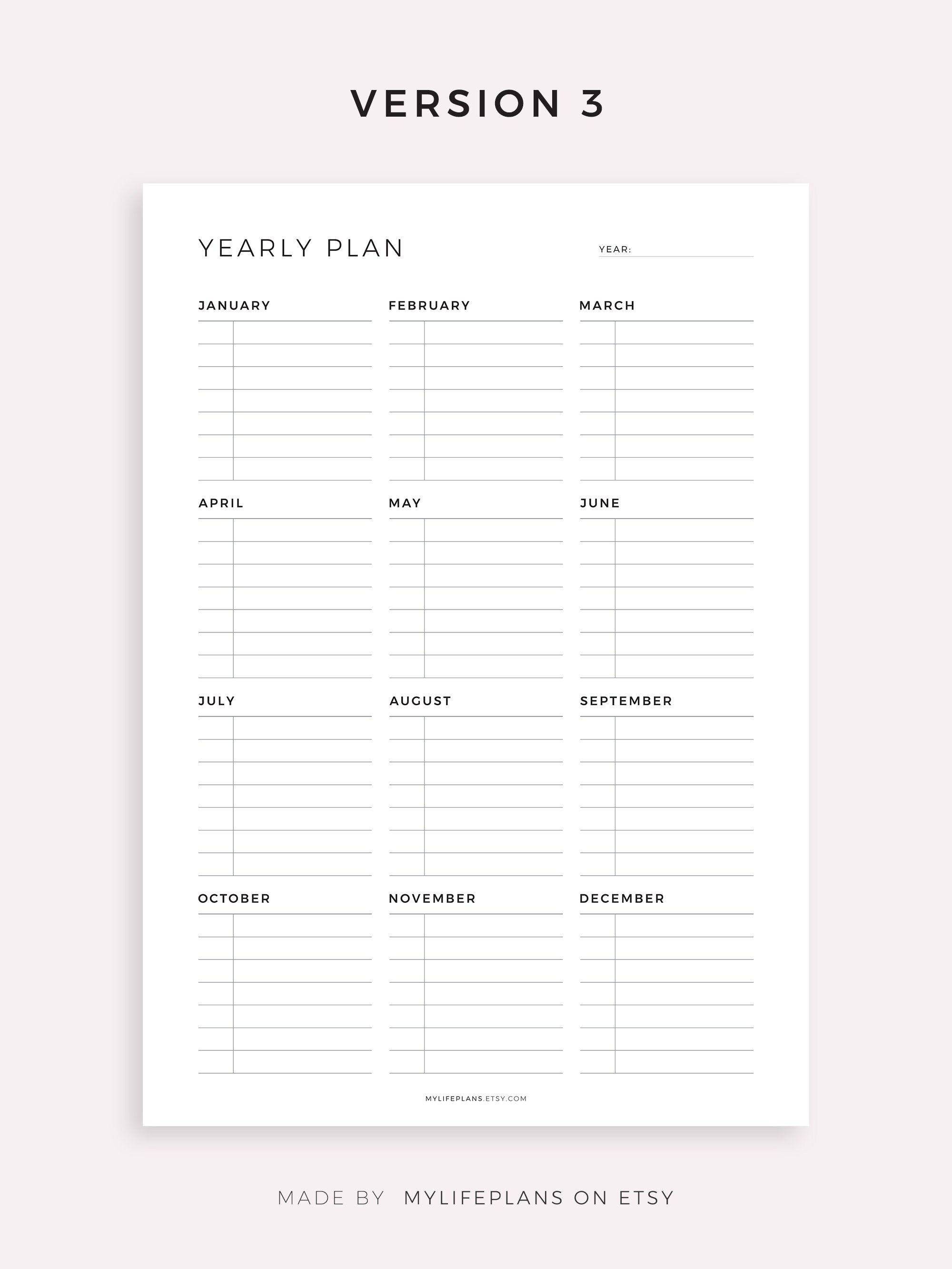 Yearly Overview Printable Yearly Planner on One Page Year At | Etsy