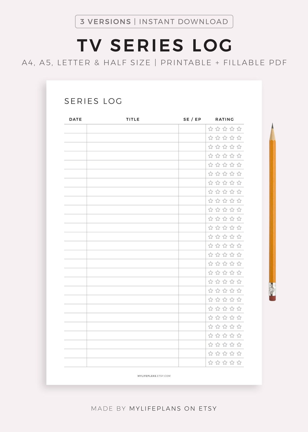 TV Series Log Printable, Series to Watch, Series I've Watched, Season ...