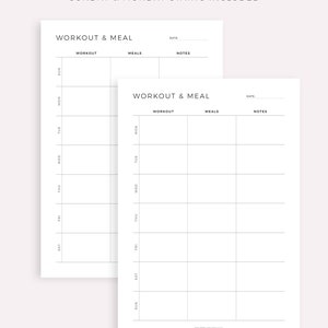 Weekly Workout & Meal Planning Printable, Exercise Planner, Menu ...