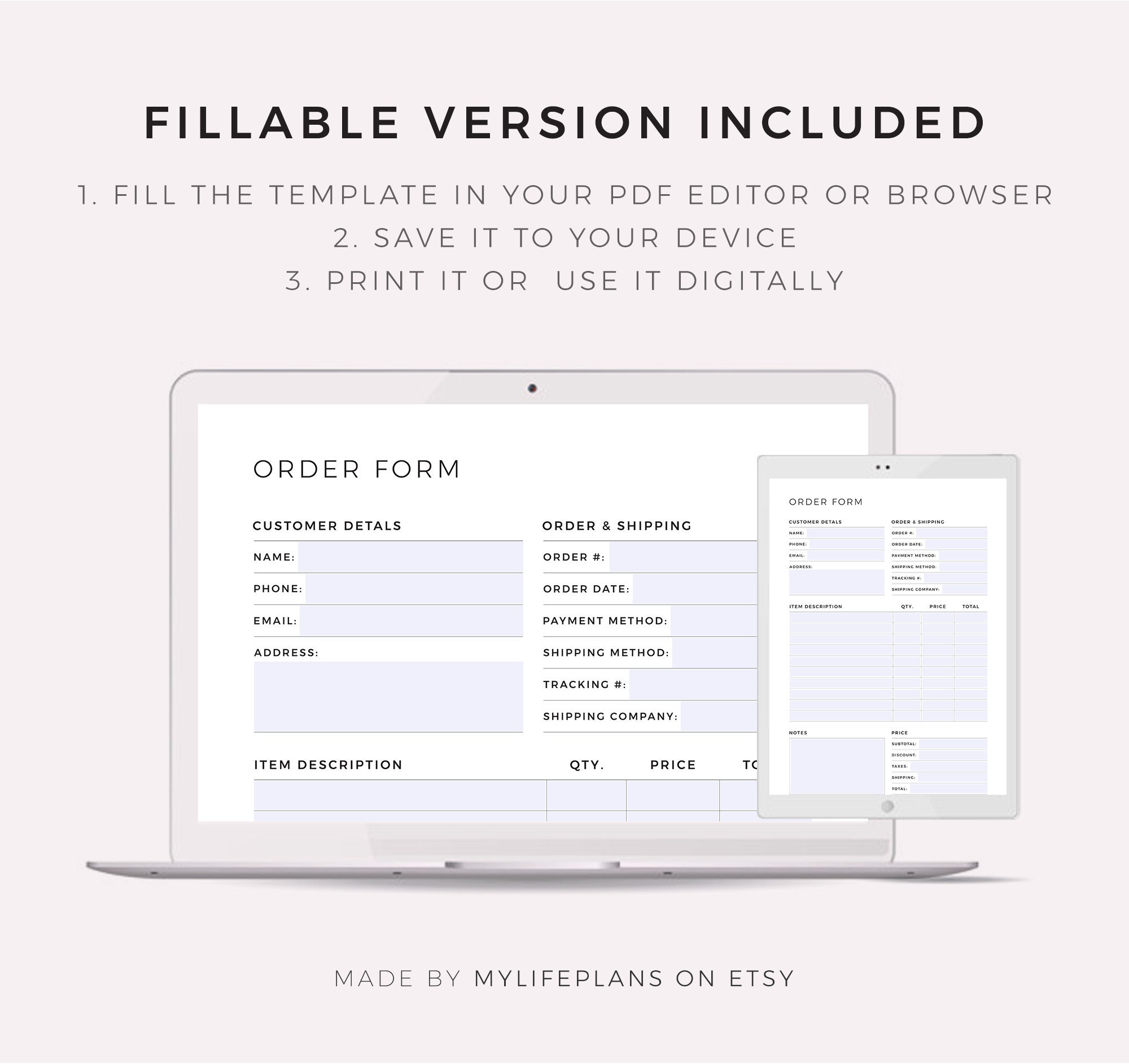 Fillable Order Form Template Printable Order Form for Small - Etsy UK