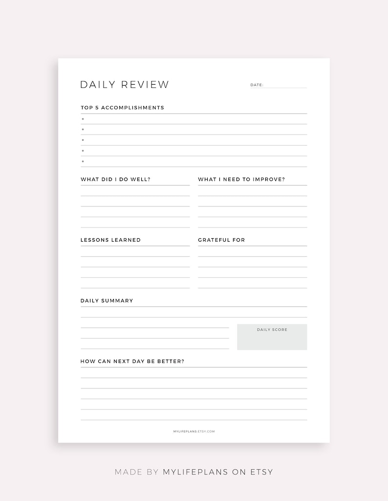 Daily Review Daily Reflection Daily Evaluation Daily - Etsy