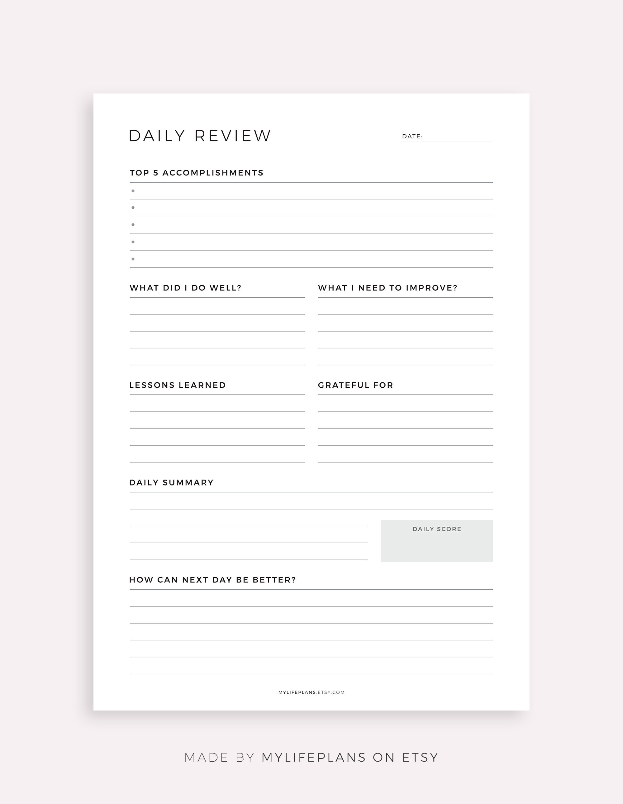 Daily Review Daily Reflection Daily Evaluation Daily - Etsy